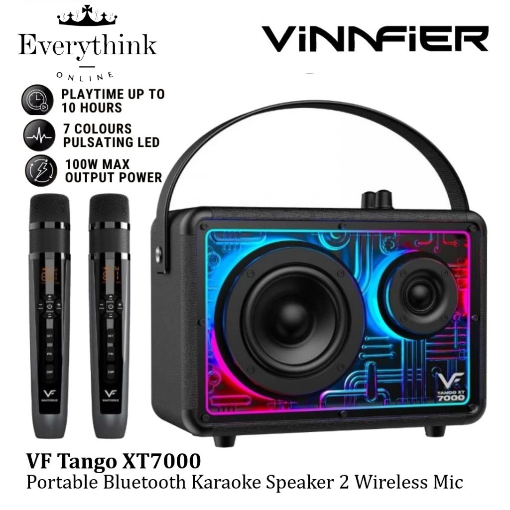 VINNFIER TANGO XT7000 WMU PORTABLE BLUETOOTH KARAOKA SPEAKER WITH MIC / PLAYTIME UP TO 10 HOURS ...