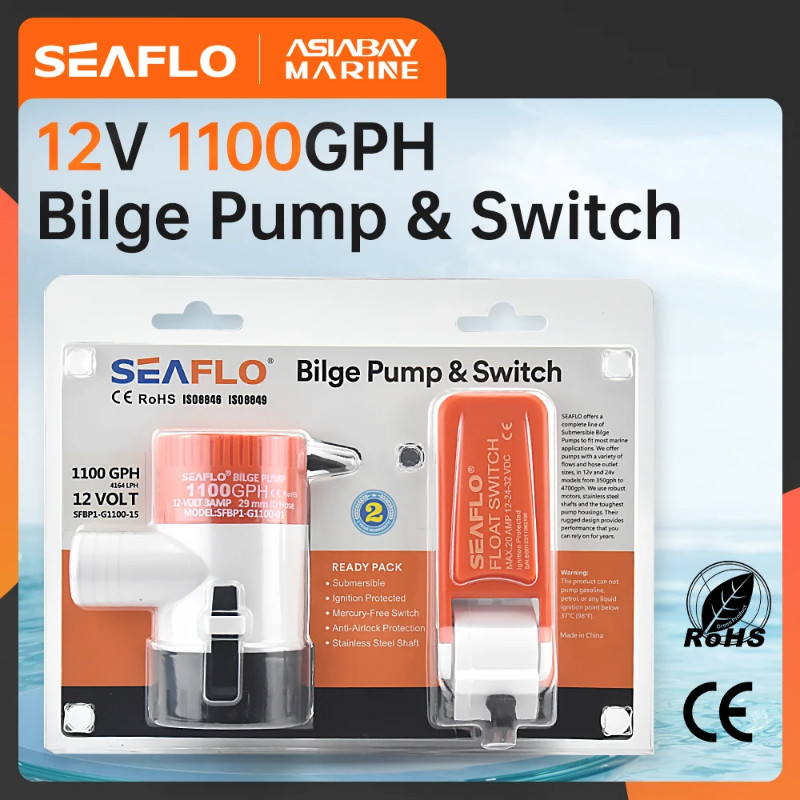 SEAFLO Bilge Pump & Float Switch: 12V , 1100 GPH Flow,Ignition ...