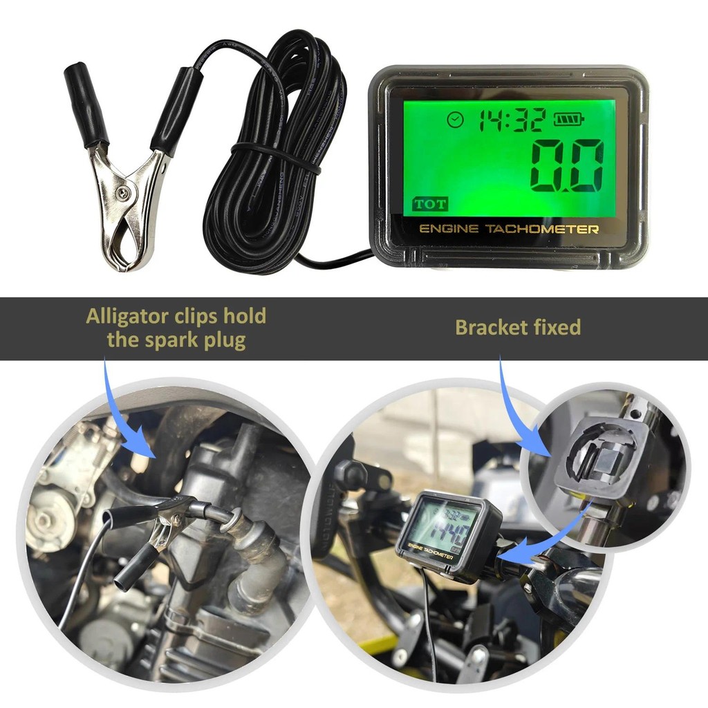 Multifunction Motorcycle Tachometer Green Backlight RPM Clock Digital ...