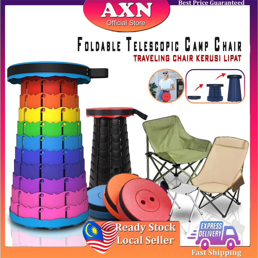 AXN Telescopic Foldable Camp Chair Travel Fishing Stool Portable Kerusi ...
