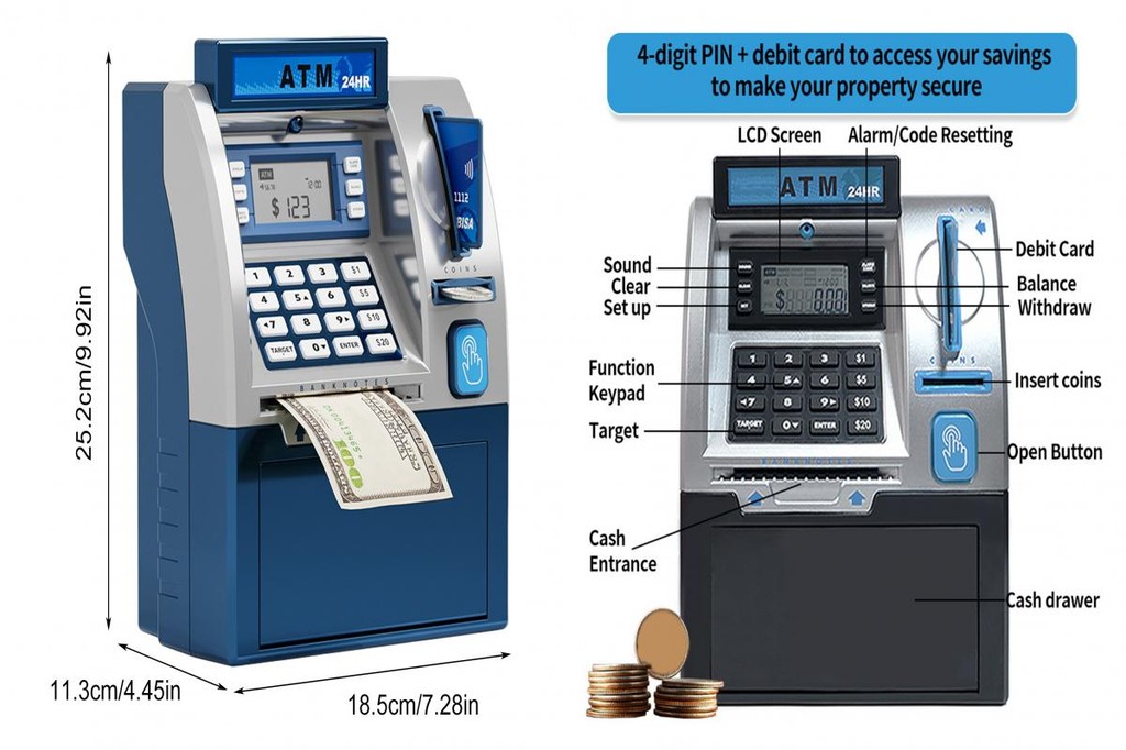 SF_ Educational Atm Toy Atm Machine with Card Kids Atm Piggy Bank Toy ...