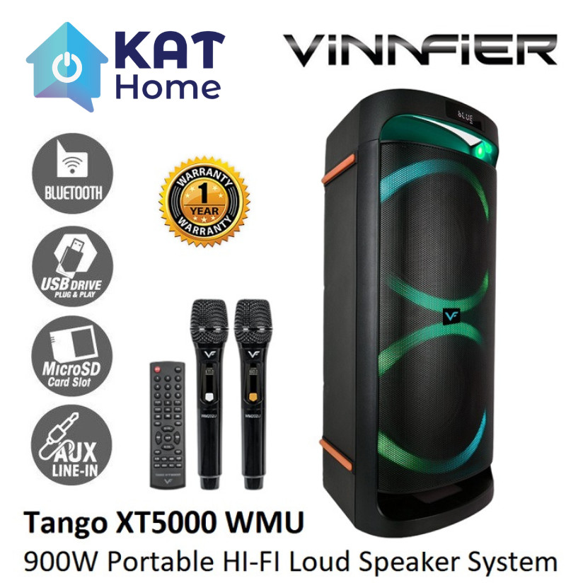 VINNFIER TANGO XT5000 WMU 900W PORTABLE BLUETOOTH HI-FI LOUD SPEAKER PARTY BOX KARAOKE SYSTEM ...