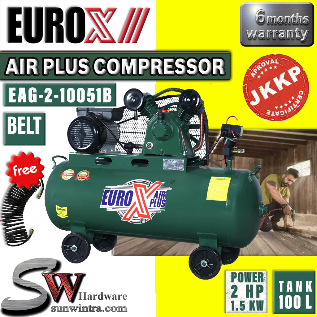 EUROX AIR PLUS AIR COMPRESSOR 2HP/100L /EAG-2-10051B - Heavy Duty with JKKP Cert | Shopee Malaysia