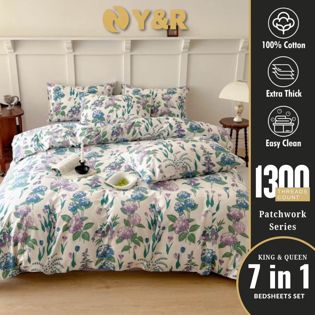 Y&R 7in1 Cadar King/Queen Bedsheet Comforter Premium Cotton Fitted ...
