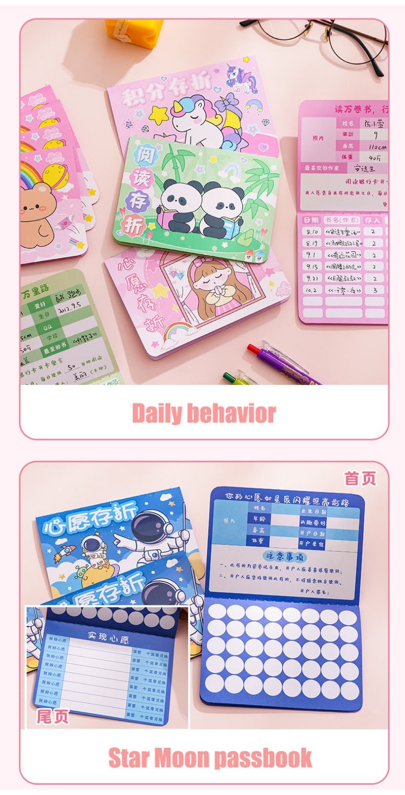 Wishful passbook student cartoon points card reading and clocking in ...