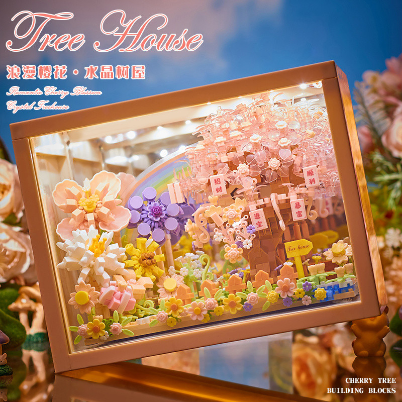 Building Blocks Puzzle Assembling Cherry Blossom Tree Preserved Flowers ...