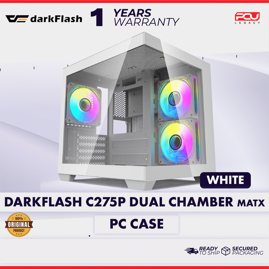 DARKFLASH C275P DUAL CHAMBER MATX PC CASE - WHITE | Shopee Malaysia