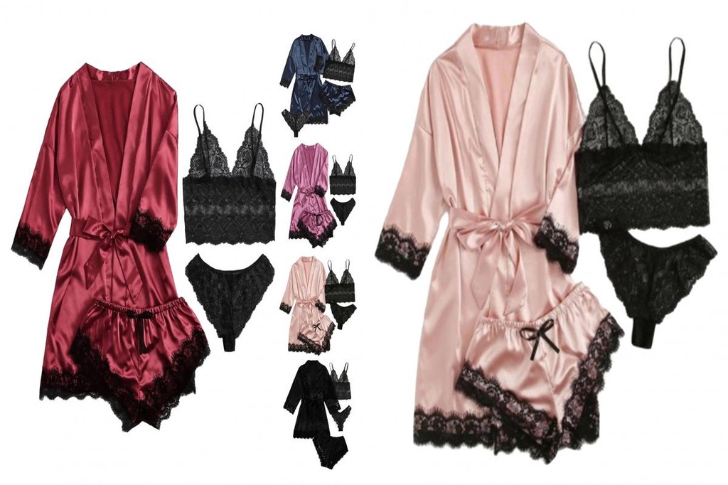 EYES Women Nightgown Suit Mid-length Nightgown Sexy Lace Nightgown Set ...