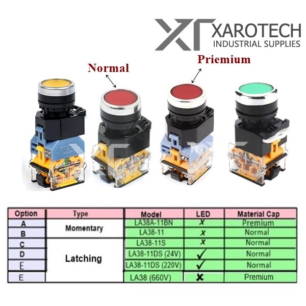 22mm Push Button LA38-11/ A-11BN (Momentary,NO LED) or 11S/ 11DS ...