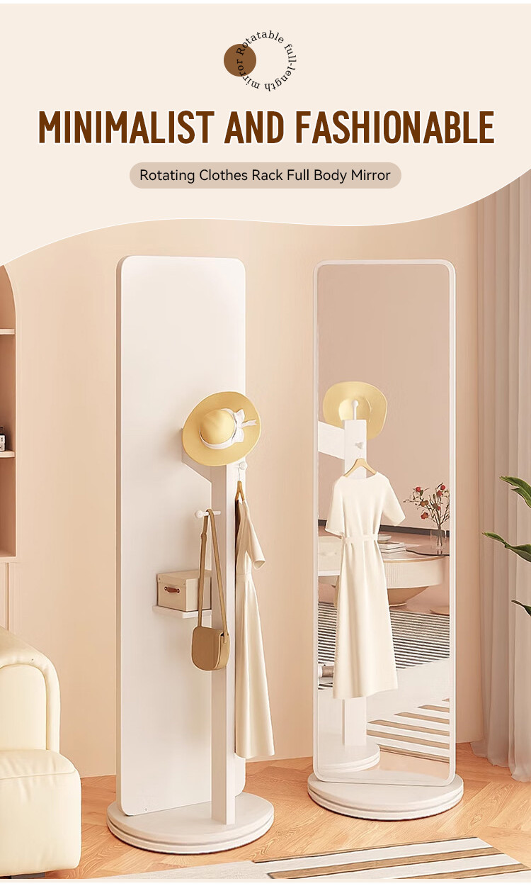 MOK 165cm Cermin 360 ° Rotating Chassis Glass+Clothes Rack+Storage Rack ...