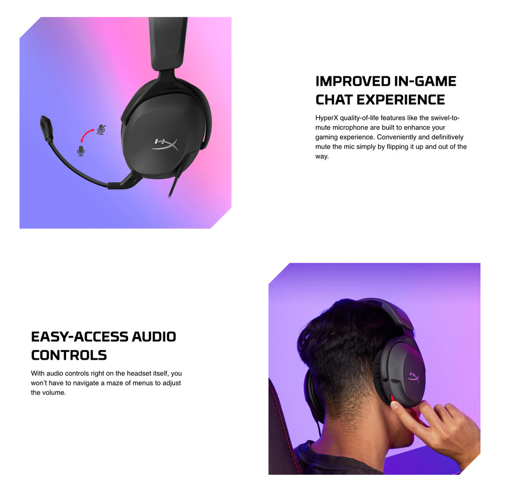 HyperX Cloud Stinger 2 Core Gaming Wired Headset Black (683L9AA) / Improved In-Game Chat ...