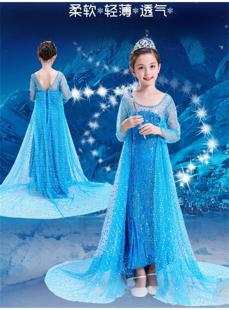 Frozen Elsa Princess Dress Mopping Floor Sequin Dress cos Elsa Girls ...