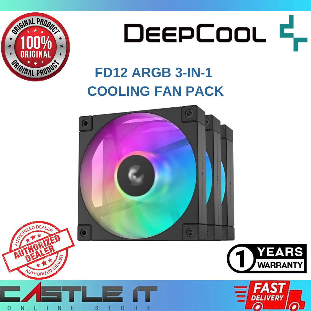DeepCool FD12 ARGB 3-in-1 Cooling Fan Pack 120mm RGB Quiet Performance High Airflow Casing Fan ...