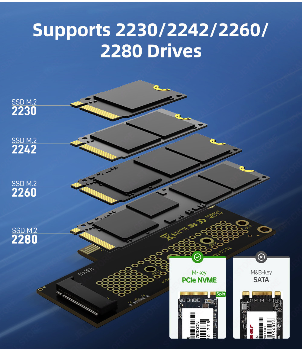 JEYI M.2 NVMe to PCIE X1/X4 Adapter —PCIe 3.0/4.0 M.2 PCIe Interface ...