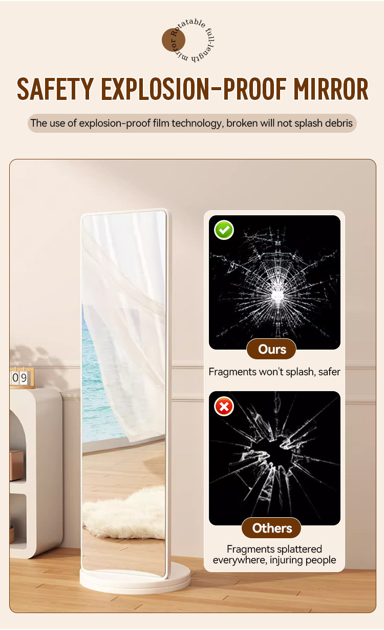 MOK 165cm Cermin 360 ° Rotating Chassis Glass+Clothes Rack+Storage Rack ...