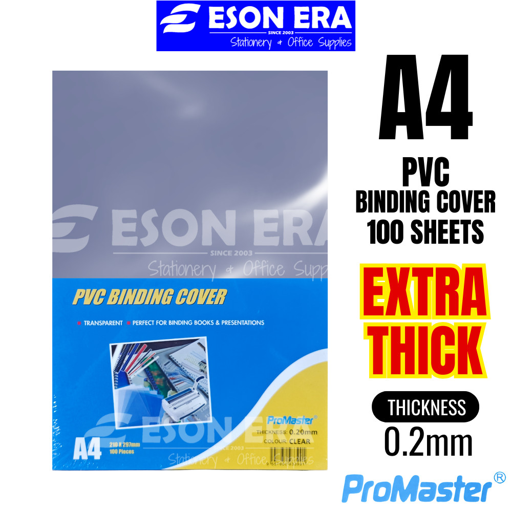 Promaster A4 PVC Clear Binding Cover 0.2mm 100pcs/Pack Rigit Sheet Cover Card Plastic Binding ...