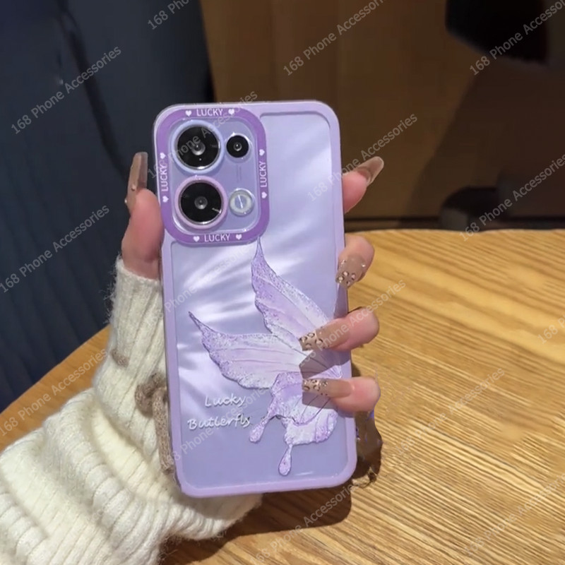 OPPO Reno 13 Casing OPPO Reno 13 Pro Casing Cute Purple Butterfly Clear ...