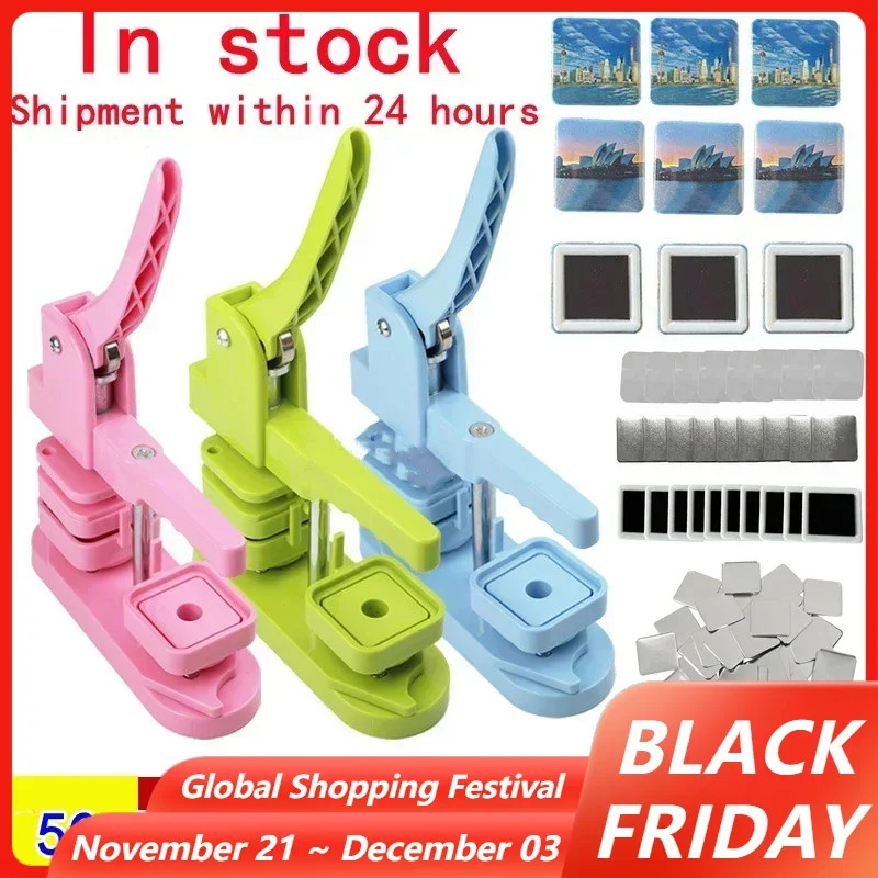 50MM Square Pin Button Maker Machine Fridge Magnets / Badge Press ...