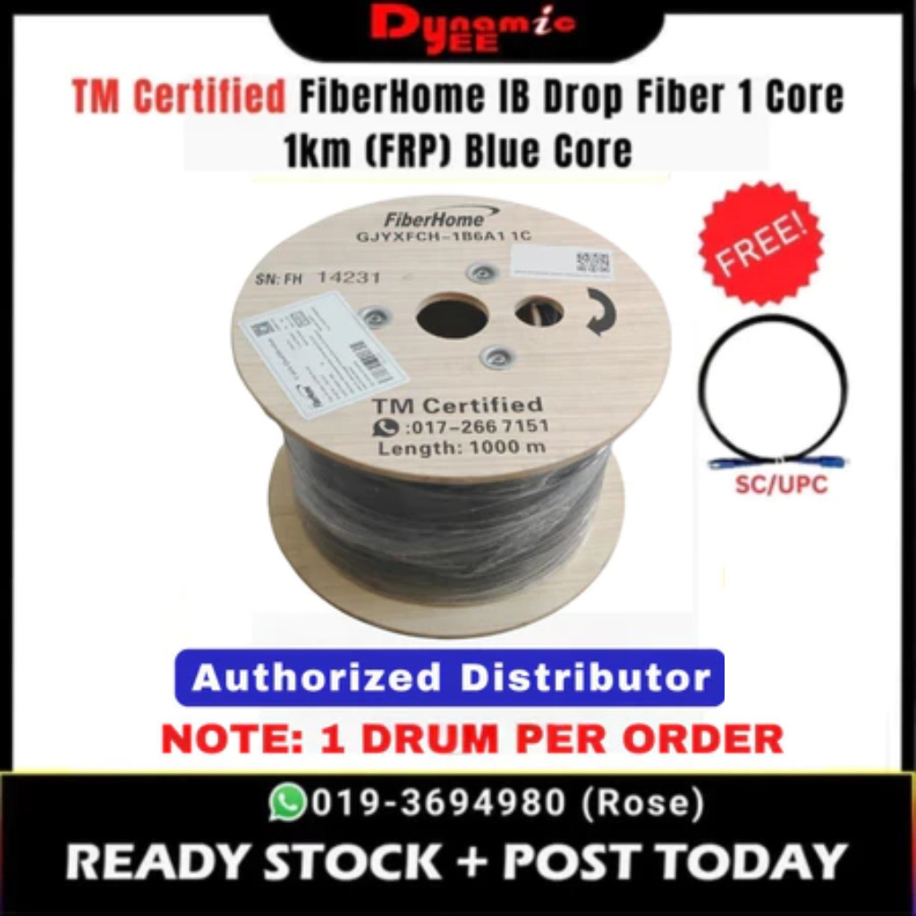 TM Certified FiberHome IB Drop Fiber 1Core 1KM (FRP) Blue Core GJYXFCH ...