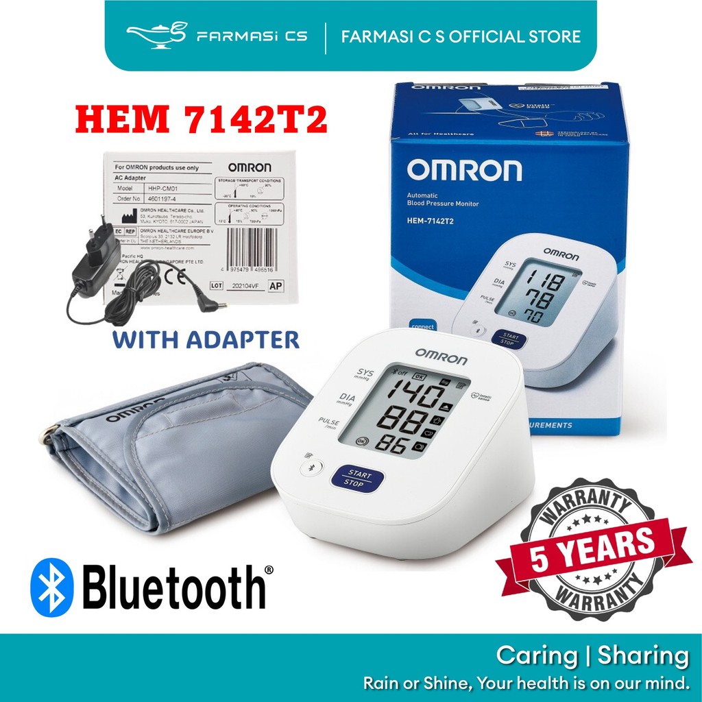 OMRON Automatic Blood Pressure Monitor HEM-7142T2 with Adapter [ 5 Year Warranty, Bluetooth ...