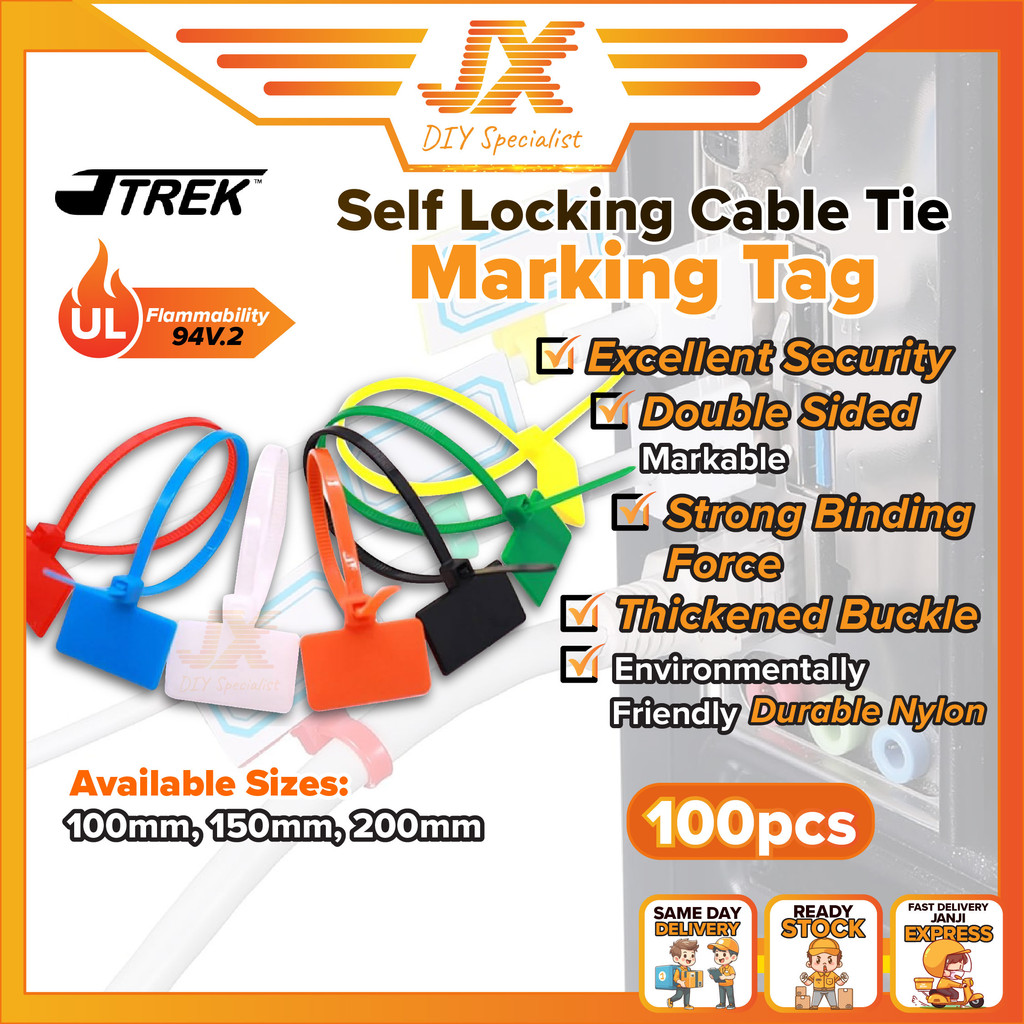 TREK Nylon Label Cable Tie 100pcs Wire Power Cable Label Mark Tags ...