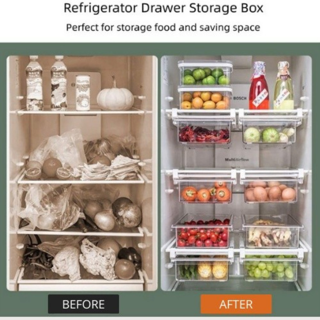 BC Refrigerator Pull-Out Storage Sliding Fridge Drawer Organizer Food ...