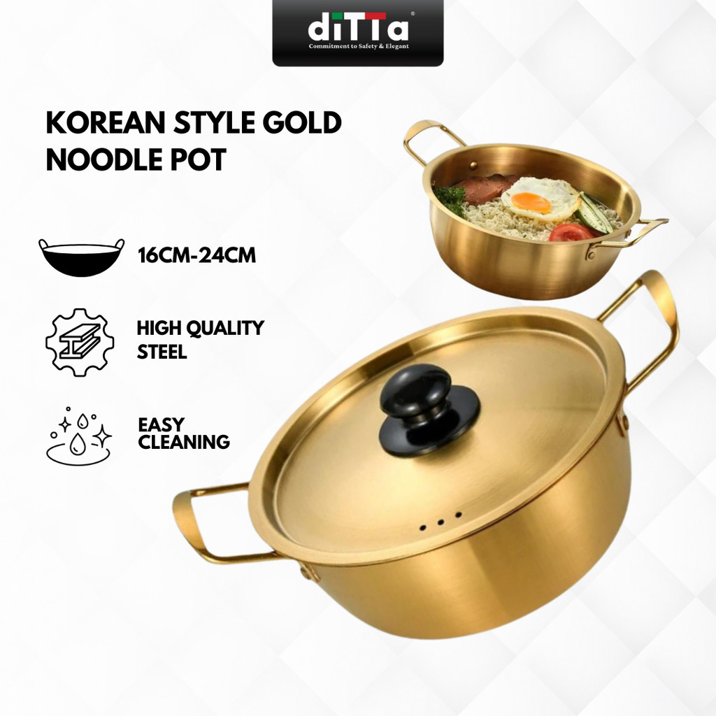 DITTA Korean Gold Ramen Pot Noodle With Lid and Handle Golden Periuk ...