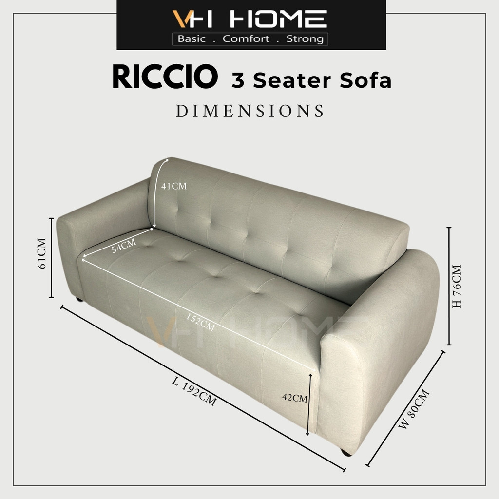 VH RICCIO 3 Seater Sofa Easy Clean Fabric Pet Friendly Anti-Scratch ...