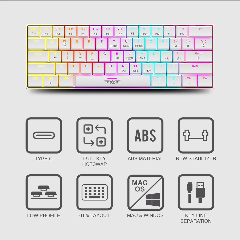 Armaggeddon SMK 1C Low Profile 61 Key Mechanical Hotswappable Gaming ...