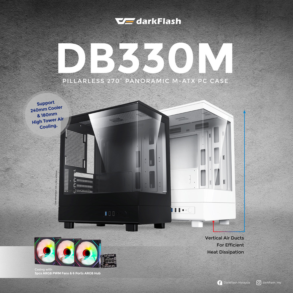 DARKFLASH DB330M MATX PC CASE - BLACK/ WHITE | Shopee Malaysia