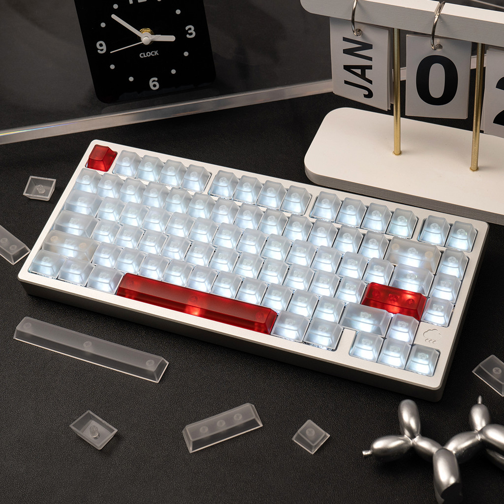 Foggy Transparent Keycaps White / Red Blanks Cherry Profile 151 Keycap ...