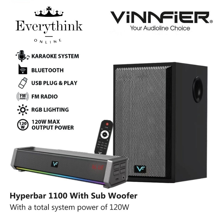 VINNFIER HYPERBAR 1100 WITH SUB WOOFER 120W MAX OUTPUT BLUETOOTH FM ...
