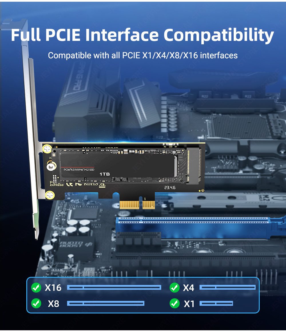 JEYI M.2 NVMe to PCIE X1/X4 Adapter —PCIe 3.0/4.0 M.2 PCIe Interface ...