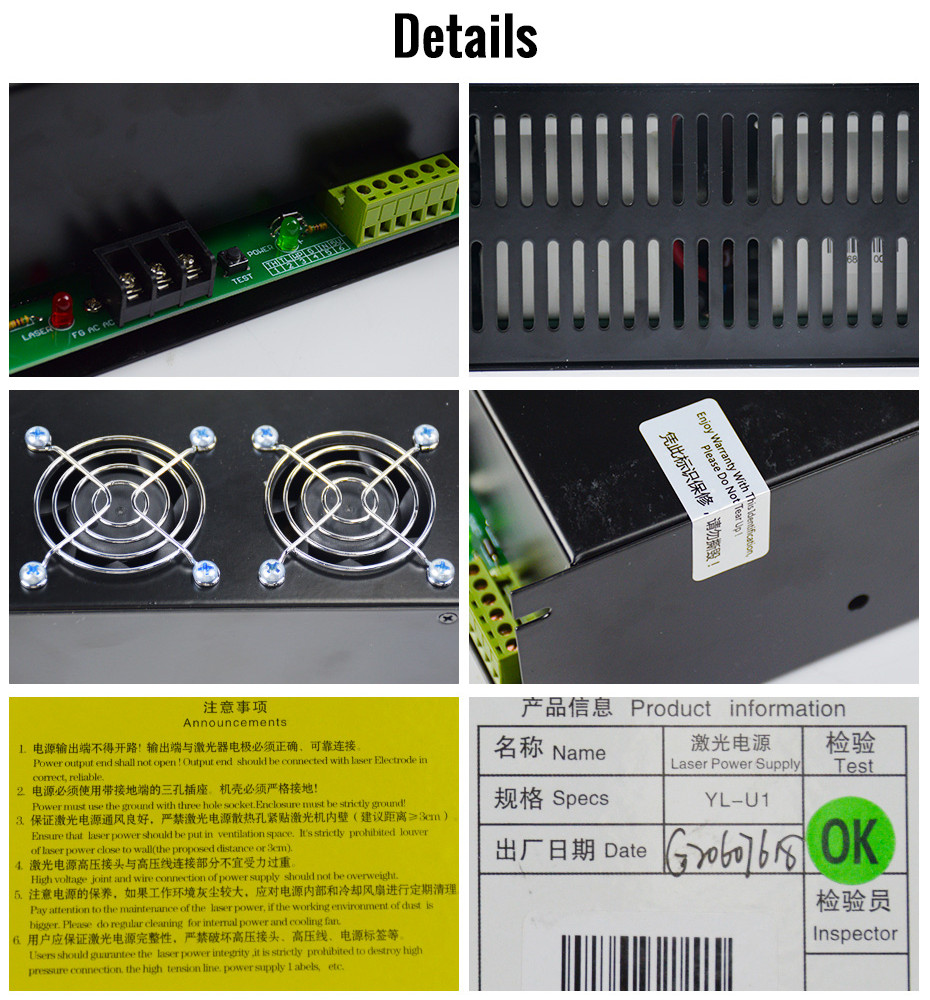Original Yongli 80W -100W YL-U1 110V /220V Co2 Laser Power Supply For Laser Tube Laser Engraving ...
