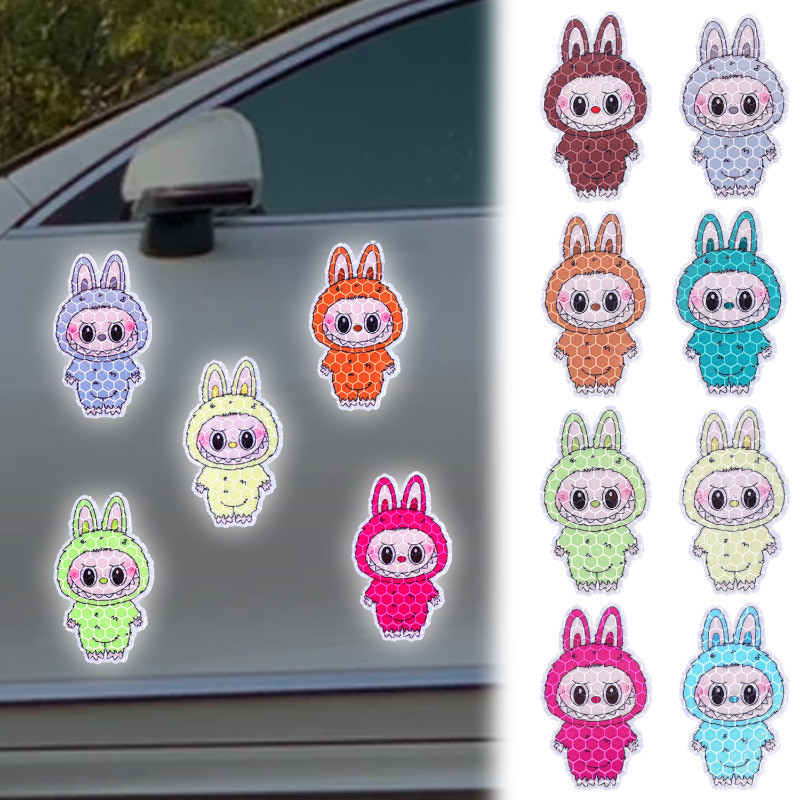1/2Sheets LABUBU Car Reflective Warning Stickers - Auto Styling Decals ...