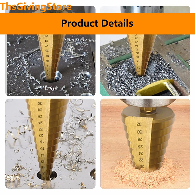 HSS Step Drill Bit Set Hex Shank Drills Cone Drill Titanium Coated Wood ...