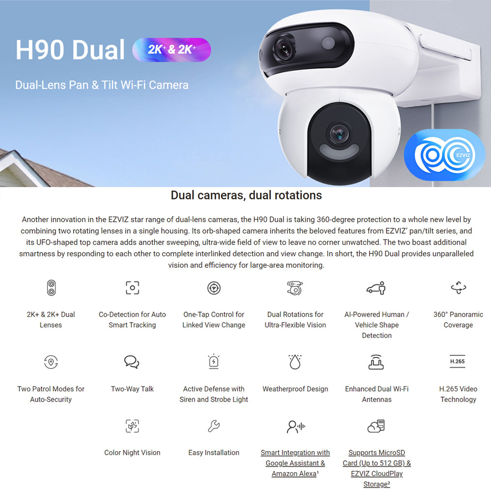 Ezviz H90 Dual Lens (4MP + 4MP) Dual Rotation Pan/Tilt Two Way Talk ...