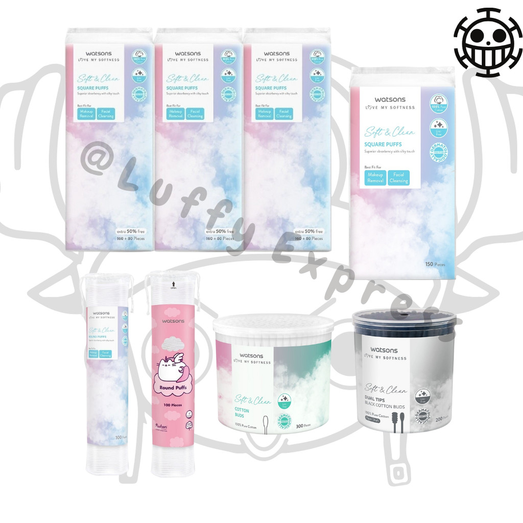 Watson Watsons Soft & Clean Side Sealed 100's/ Square Puffs Face Cotton ...