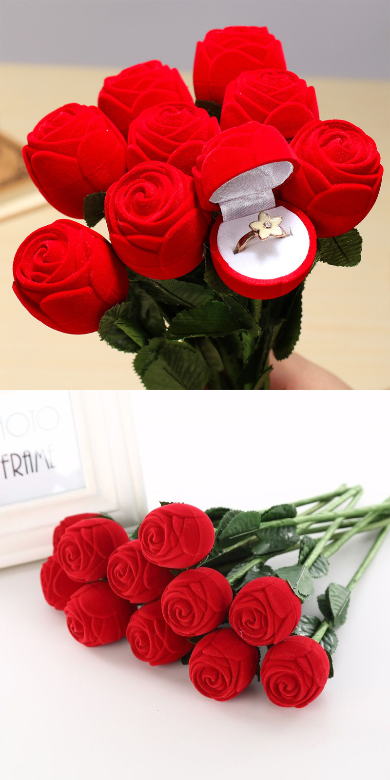 Romantic Pink Red Rose Ring Box - Valentine's Day Gift Packaging Box ...