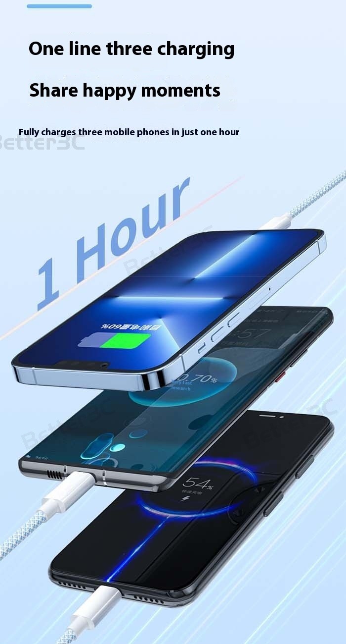 3 in 1 Coloful High-density weaving Data Line 66W Super Fast Charging ...