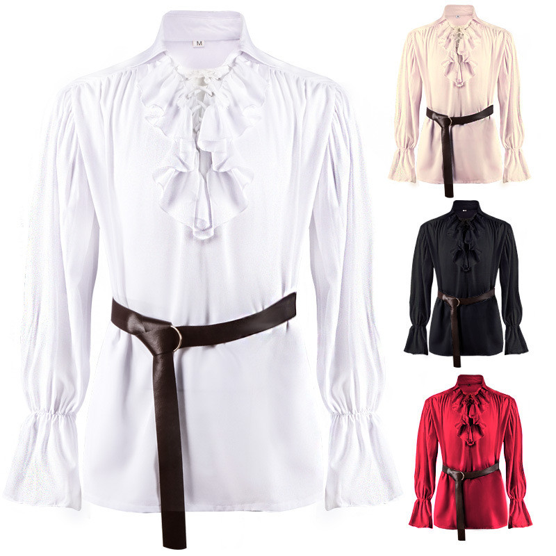 Halloween Medieval Men's Medieval Lace-Up Puff Sleeve Top Ruffled Retro ...