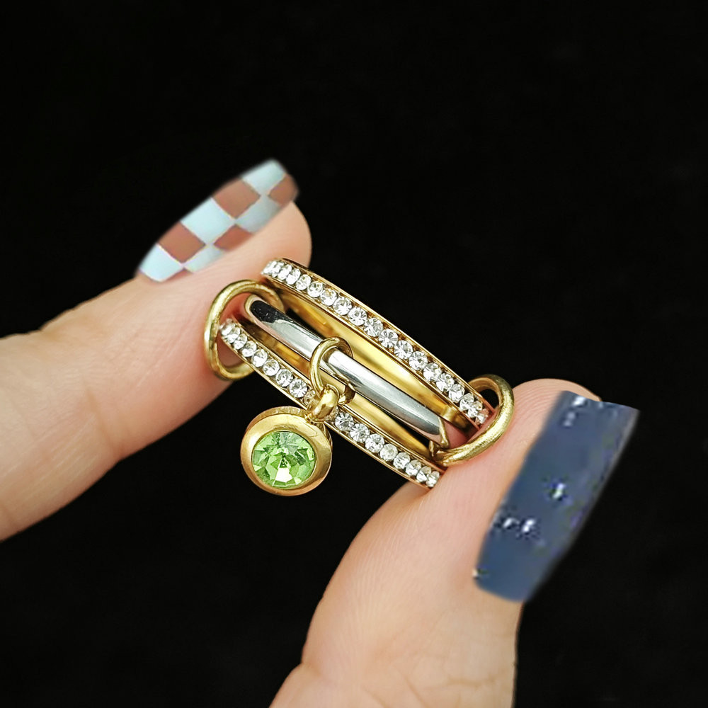 12 Color Birthstone Pendant Charm Rings Set Minimalist Zircon Stacking ...