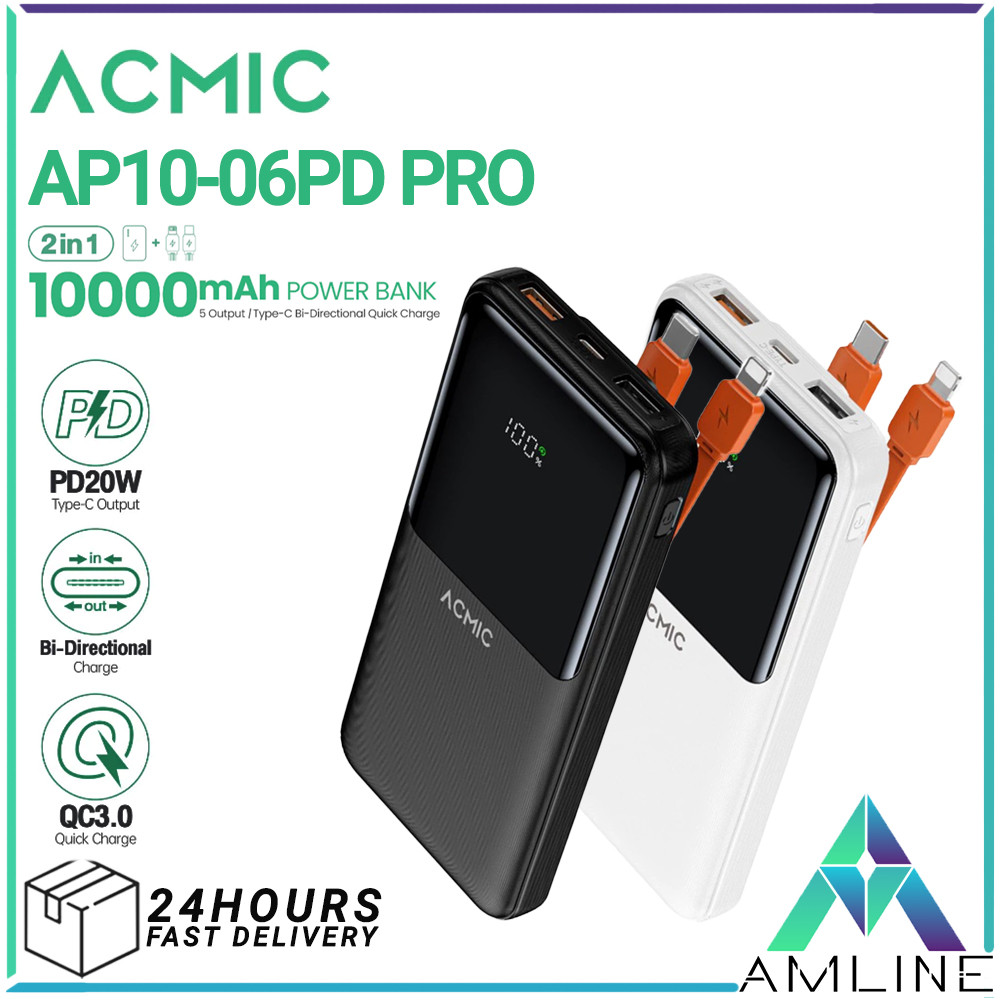 ACMIC AP10-06PD PRO Powerbank 10000mAh Power Bank Built-in cable Type-C & L Cable | Shopee Malaysia