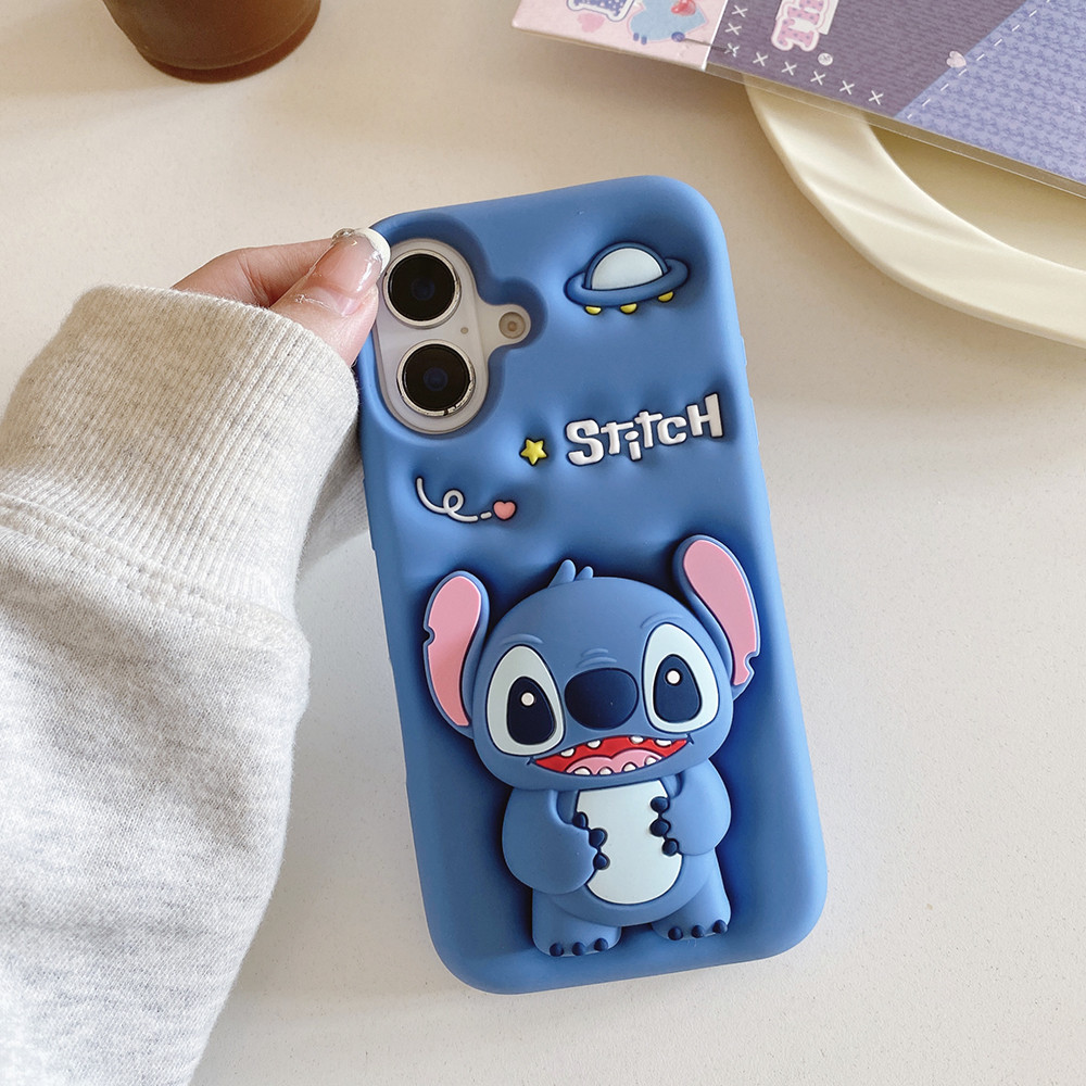 Kawaii 3D Lilo Stitch Telescopic Bracket Case For iPhone 16 15 14 13 12 ...