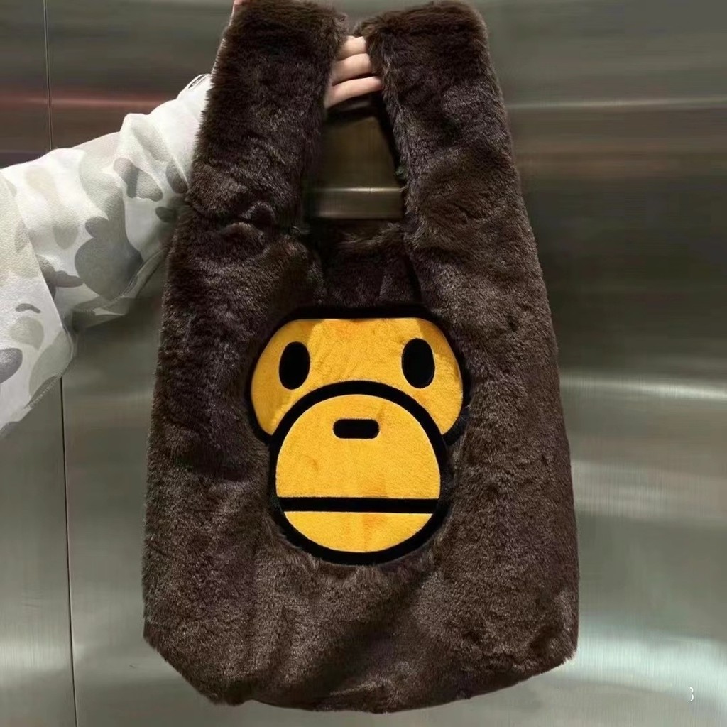 2025 New Velvet Handbag Monkey Cartoon Girl Shoulder Bag High-capacity ...