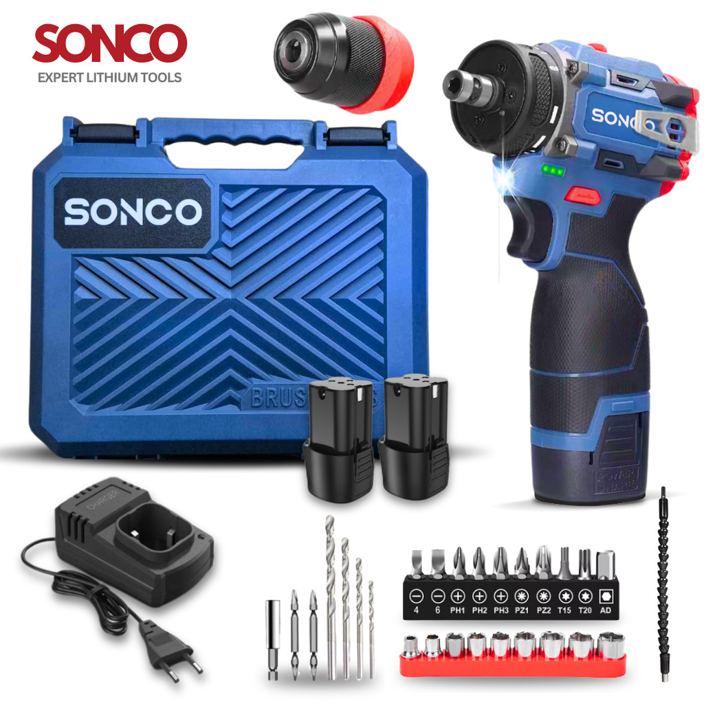 SONCO BDH-18 Brushless Cordless Drill Rechargeable Screwdriver Power ...