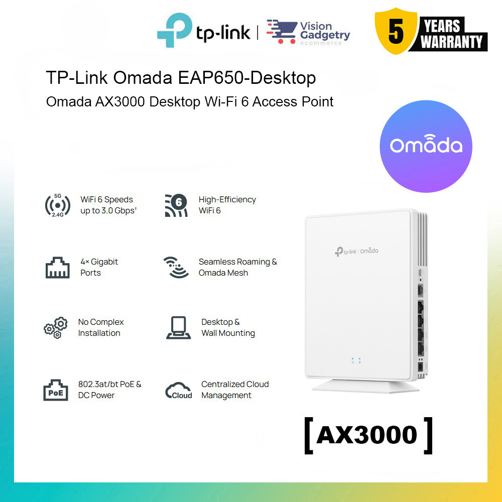 TP-Link Omada EAP650-DESKTOP AX3000 Wi-Fi 6 Desktop Access Point ...