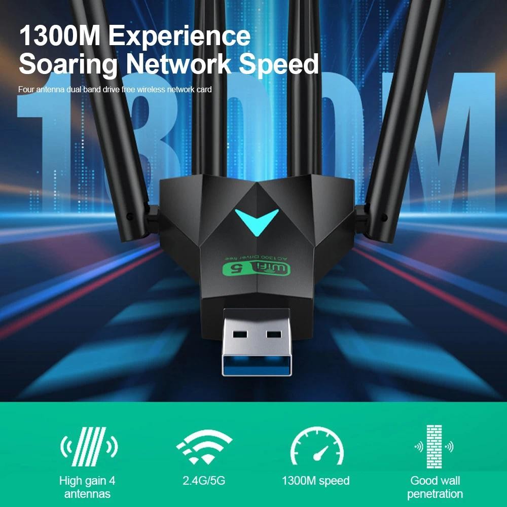 (Local stock) 1300Mbps USB WiFi Adapter Dual Band 2.4G 5GHz Wireless ...