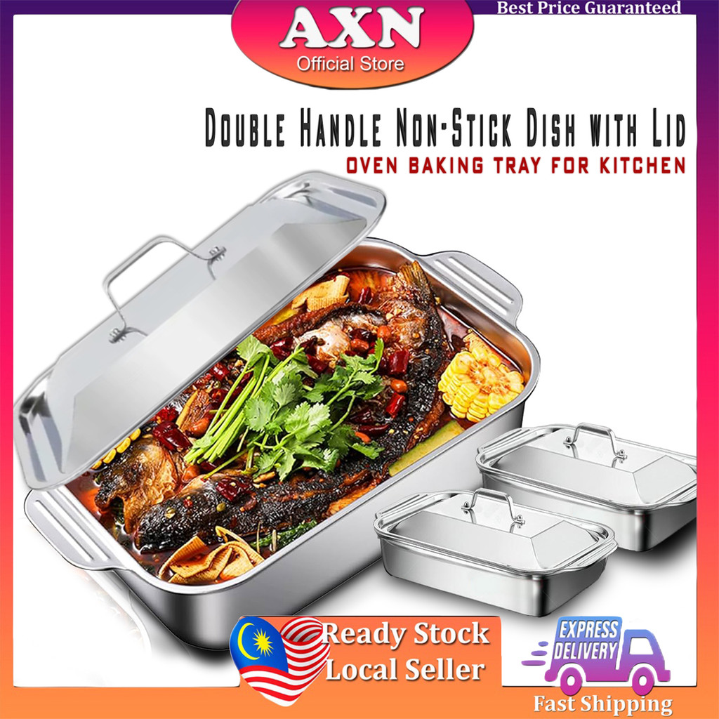 AXN Stainless Steel Fish Plate Double Handle Non-Stick Barbecue Dish ...