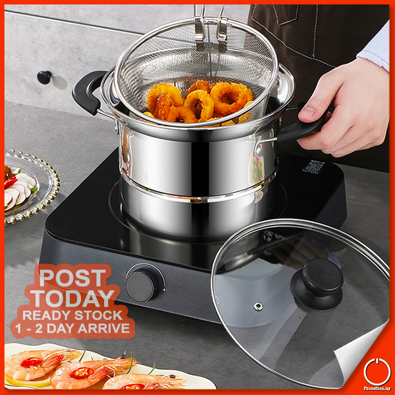 𝐇𝐄𝐀𝐋𝐓𝐇𝐘 𝐅𝐑𝐘𝐈𝐍𝐆 22cm Multifunctional Cooking Pot Deep Fryer Steam Stew ...